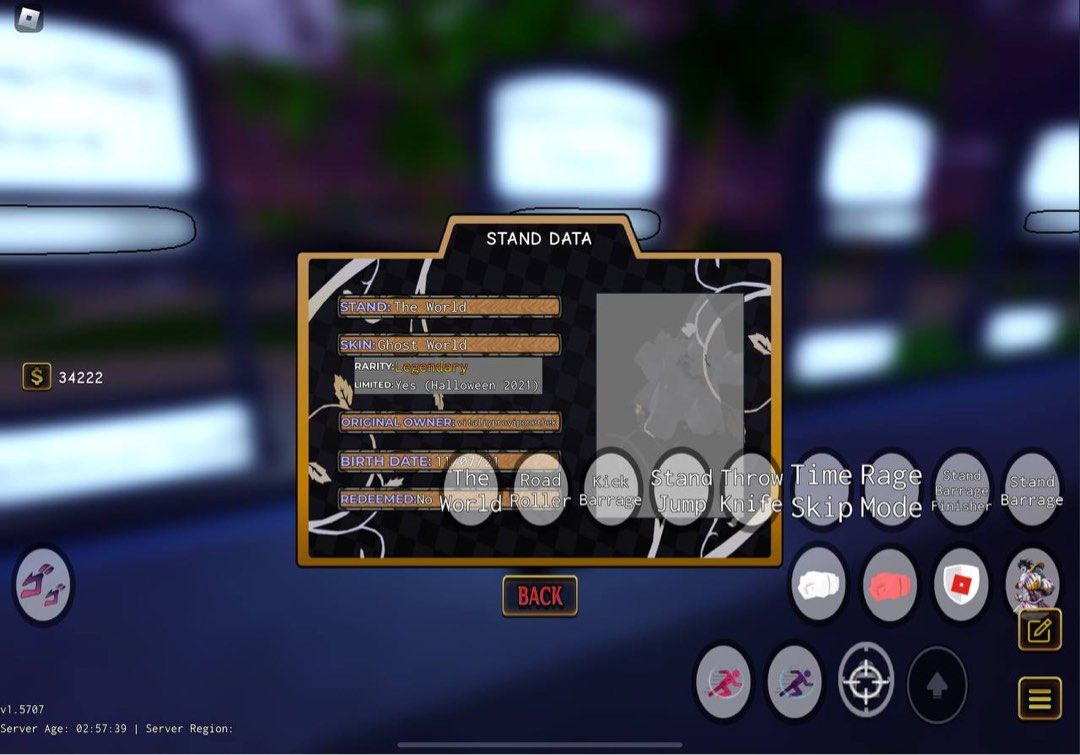 Selling Ghost The World Base GTW skin Your Bizarre Adventure YBA, Video ...