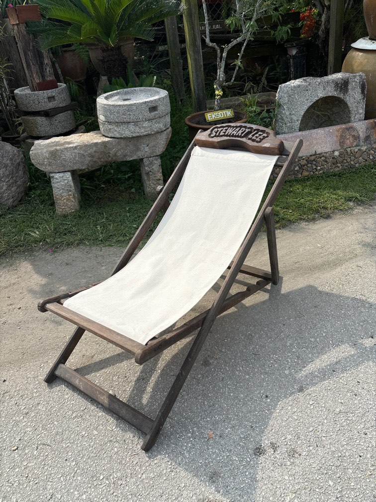 Vintage cengal foldable canvas relax / lazy chair, Furniture & Home ...