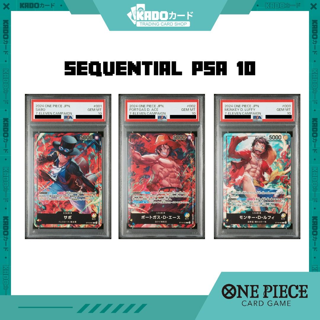 [SEQ] 2024 ONE PIECE JAPANESE PROMOS | 7-ELEVEN CAMPAIGN SABO, ACE, LUFFY PSA 10, Hobbies & Toys ...