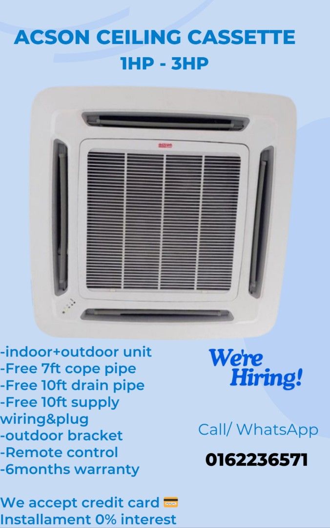 Acson 2hp- 3hp ceiling cassette aircond, Furniture & Home Living ...