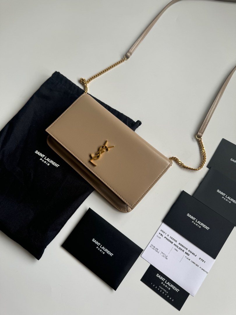 Authentic YSL cassandre phone holder with strap / body bag in beige ...