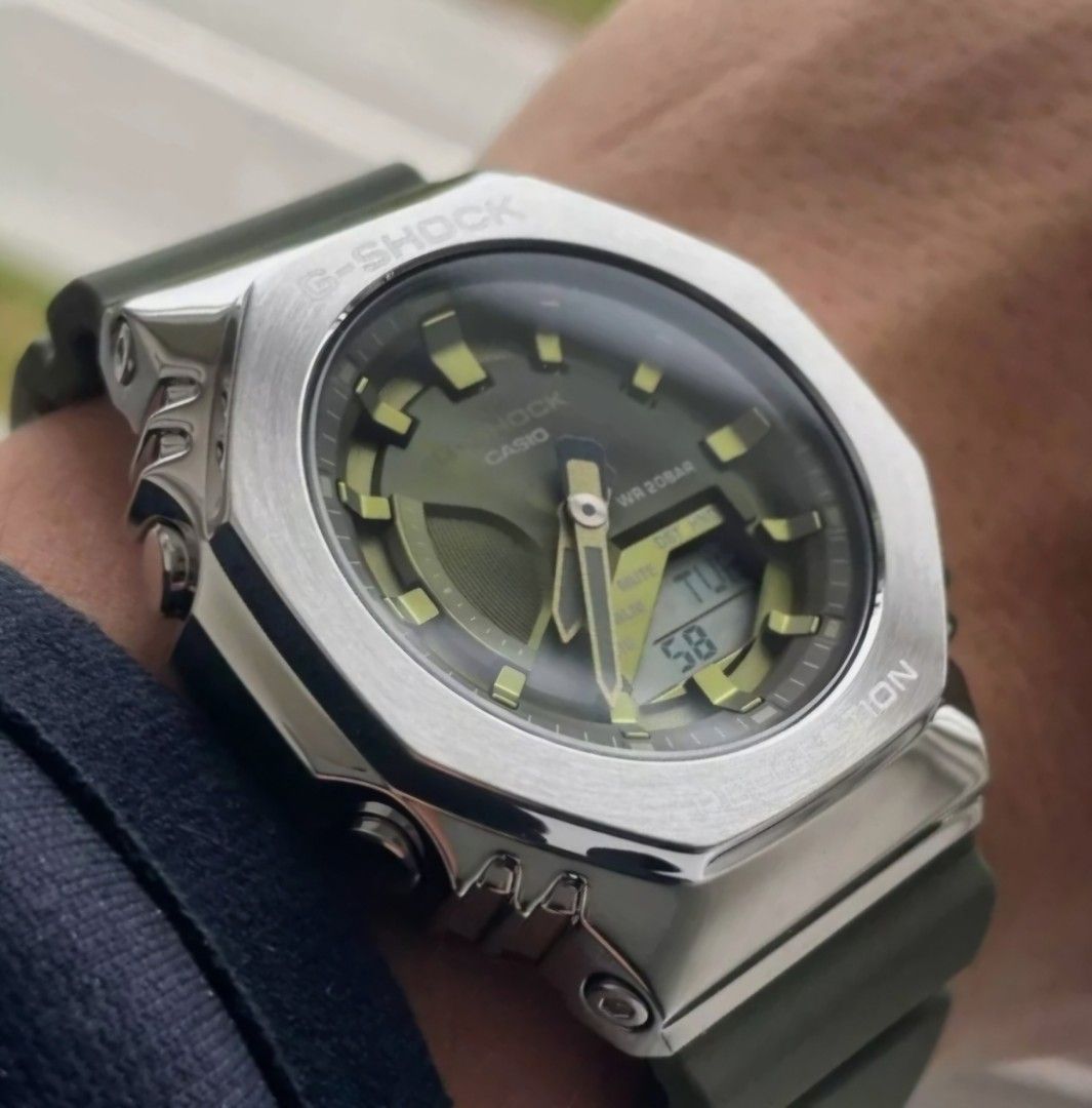 CASIO G-Shock GM2100 Metal Covered Green Analog Digital Watch GM-S2100-3A, Men's Fashion ...