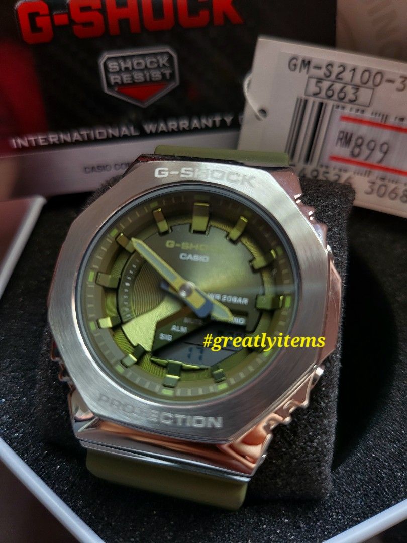 CASIO G-Shock GM2100 Metal Covered Green Analog Digital Watch GM-S2100-3A, Men's Fashion ...