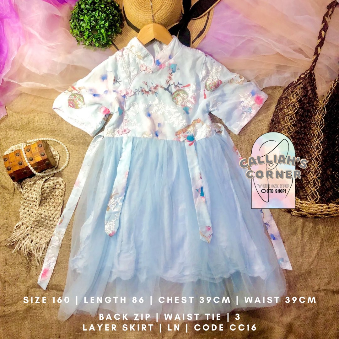 Hanfu tule Baby blue dress embroidered Chinese traditional costume ...