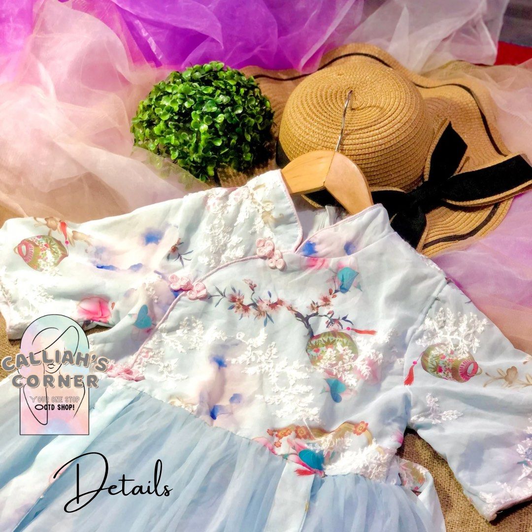 Hanfu tule Baby blue dress embroidered Chinese traditional costume ...