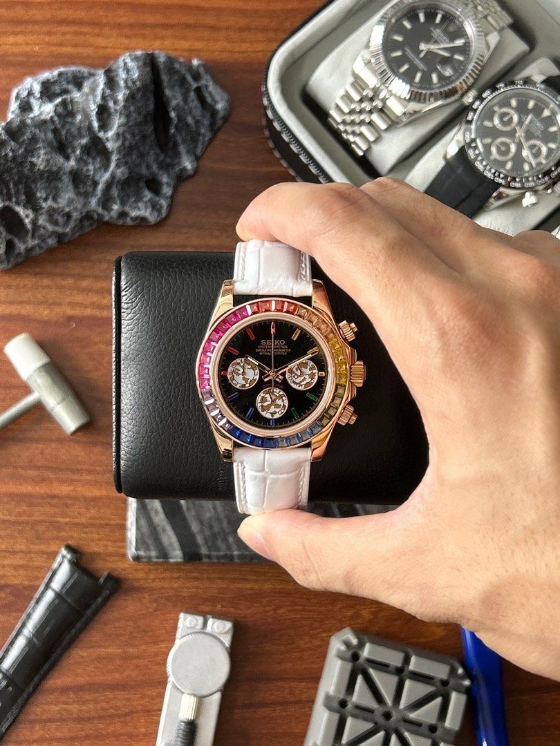 Seiko Cosmograph Rainbow Rose Gold Daytona Seiko Mod Watch, Luxury ...