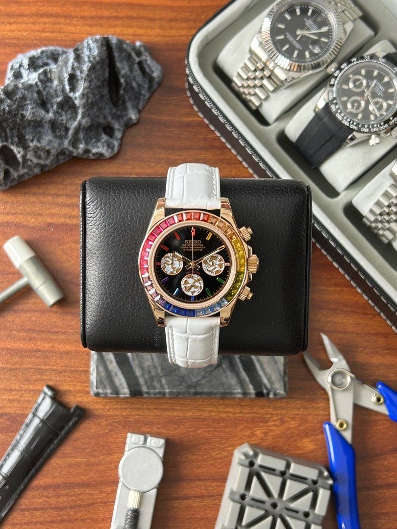 Seiko Cosmograph Rainbow Rose Gold Daytona Seiko Mod Watch, Luxury ...