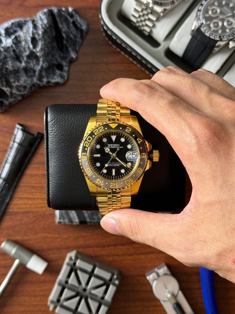 (SALE) Seiko Full Gold Guinness GMT Master ii Mod Watch, Luxury ...
