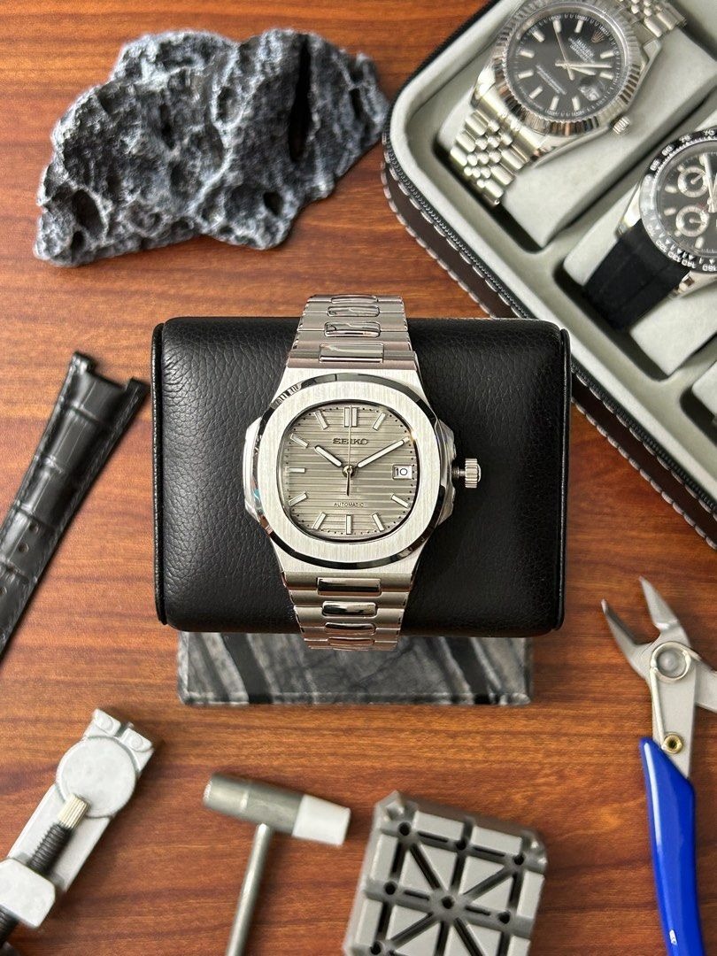 Seiko Patek Philippe Nautilus Mod Patek Philippe Grey Dial Watch Seiko ...