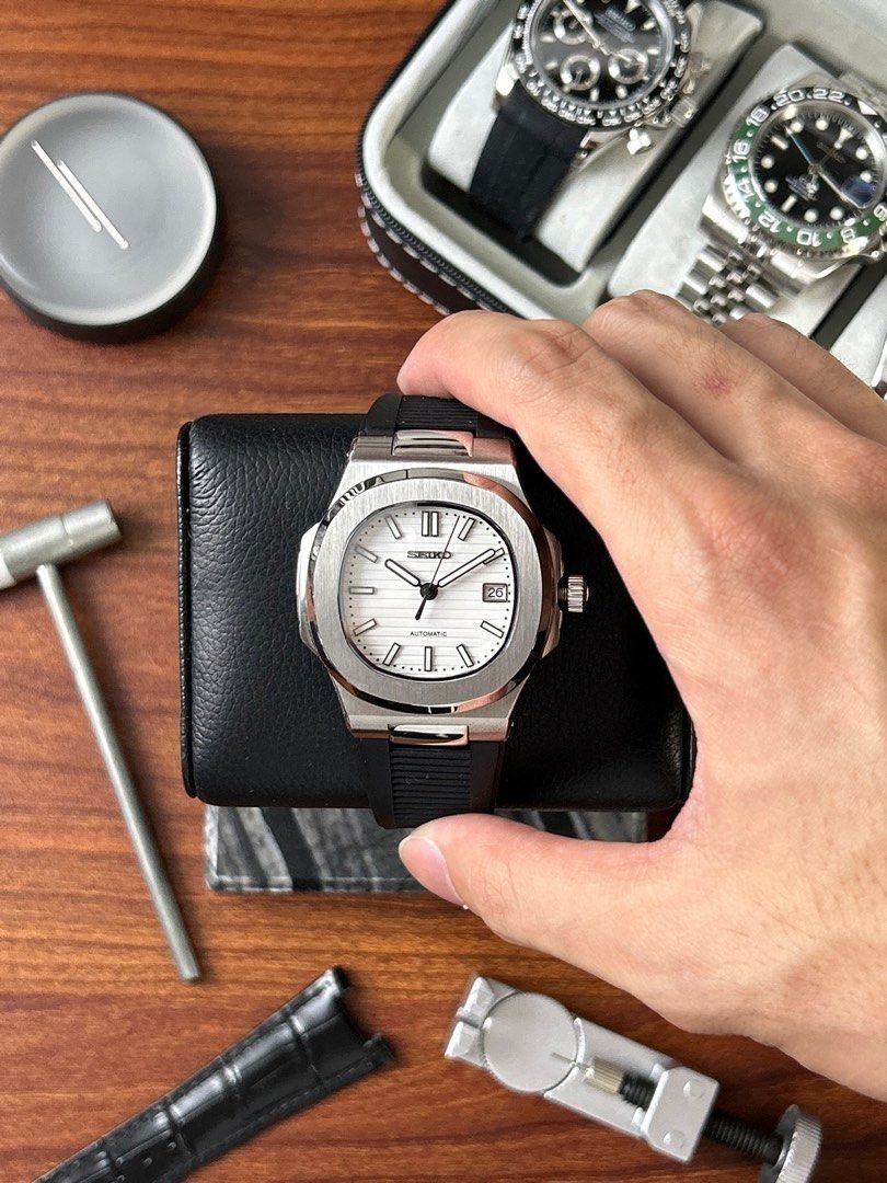 Seiko Nautilus White Dial with Rubber Strap Watch, Luxury, Watches on ...