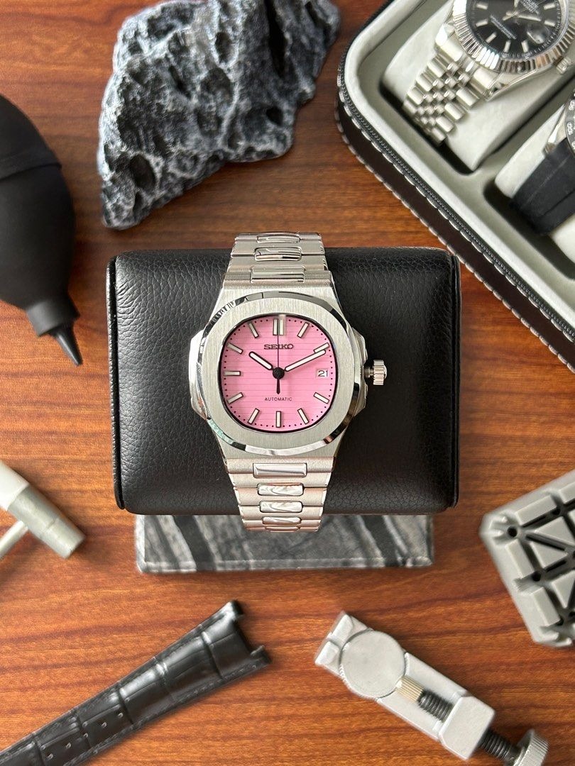 Seiko Pink Nautilus Seiko Mod Watch, Luxury, Watches on Carousell