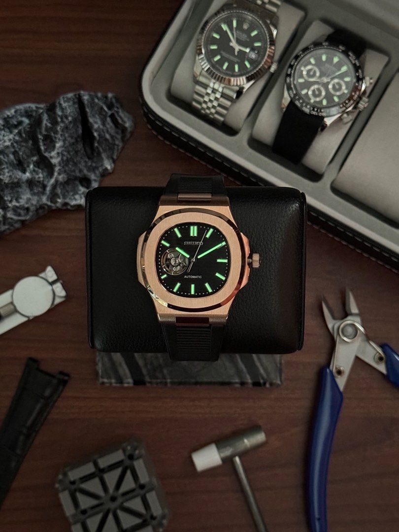 Seiko Rose Gold Nautilus with Black Open Heart Dial (BULK), Luxury ...