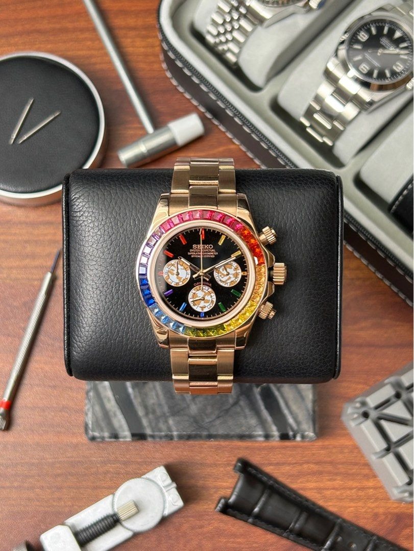 Seiko Rose Gold Rainbow Daytona Cosmograph Mod with Black Dial (BULK ...