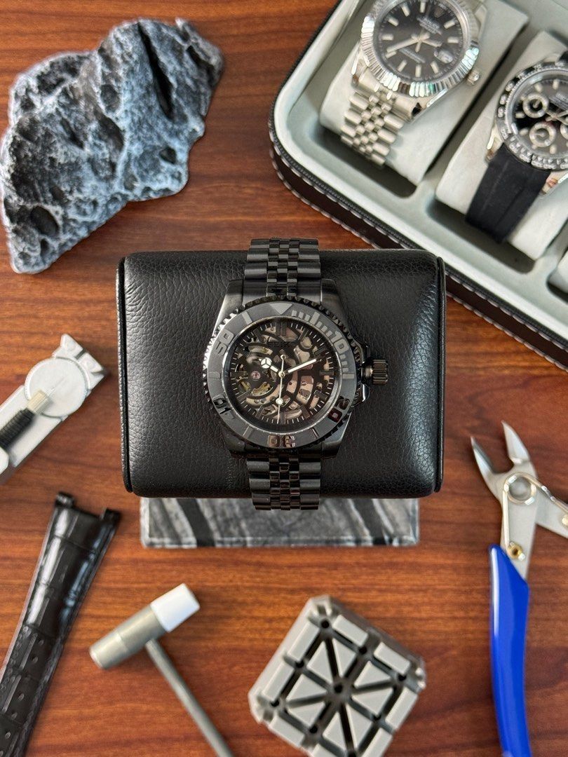 Seiko Stealth Skeleton Watch Seiko Mod, Luxury, Watches on Carousell