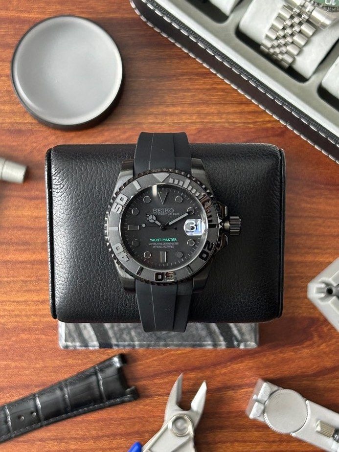 Seiko Yachtmaster Stealth Black Mod (Green Wording) Watch, Luxury ...