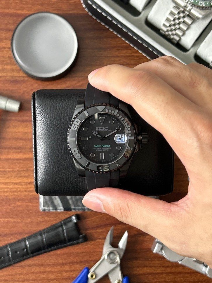 Seiko Yachtmaster Stealth Black Mod (Green Wording) Watch, Luxury ...