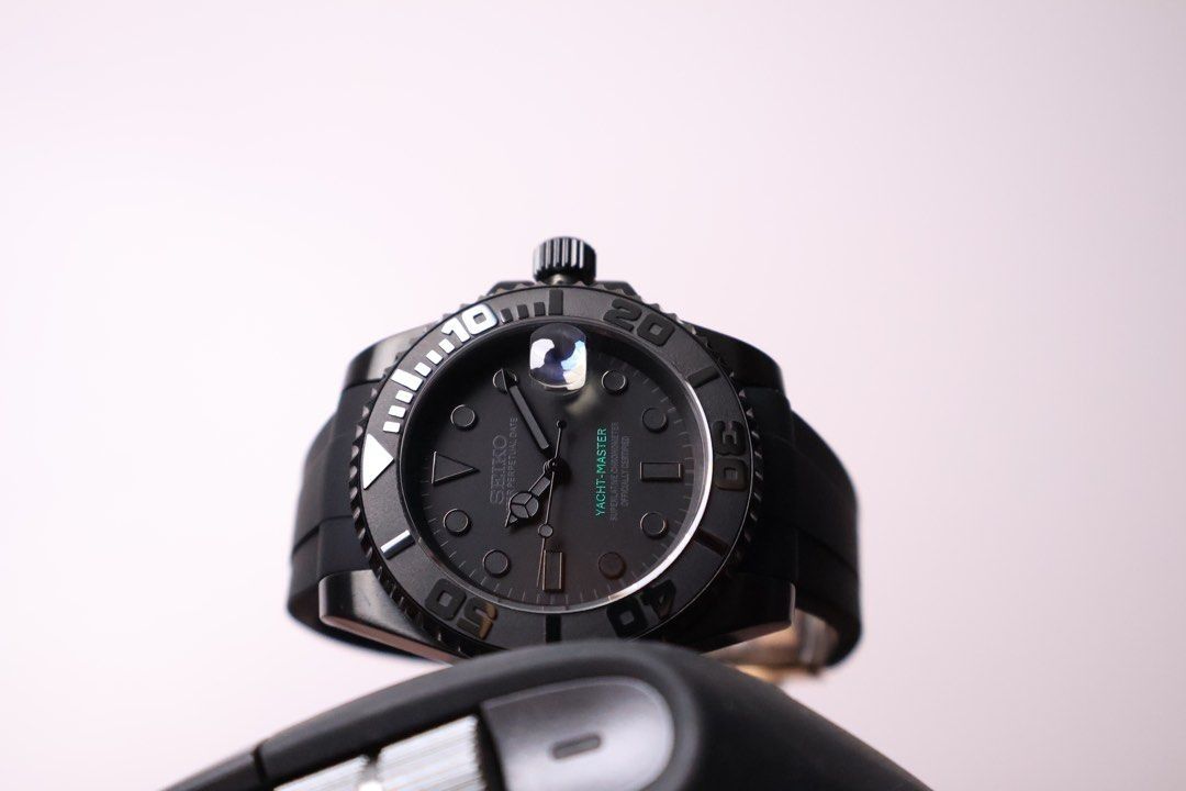 Seiko Yachtmaster Stealth Black Mod (Green Wording) Watch, Luxury ...
