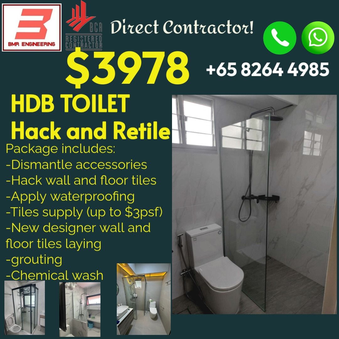 Toilet Hacking and Tiling/ Tiling Contractor/ HDB Tiling/ Tiles overlay ...