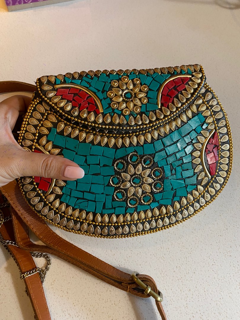 Vintage Indian Glass / Stonework Clutch Purse Bag, Women's Fashion ...