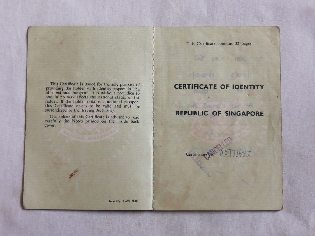 Certificate of Identity 1986 Cancelled, Hobbies & Toys, Memorabilia ...