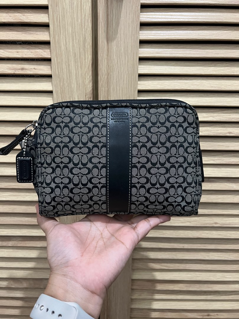 Coach Signature Black & Gray Monogram Pouch, Luxury, Bags & Wallets on ...