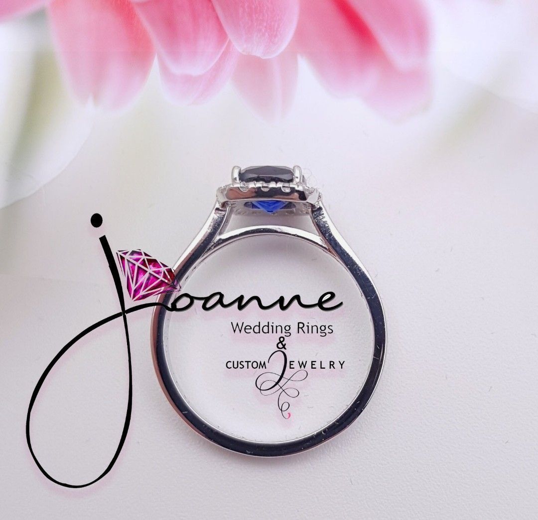 Halo Styled Blue Sapphire with Signity Stones White Gold Proposal ...