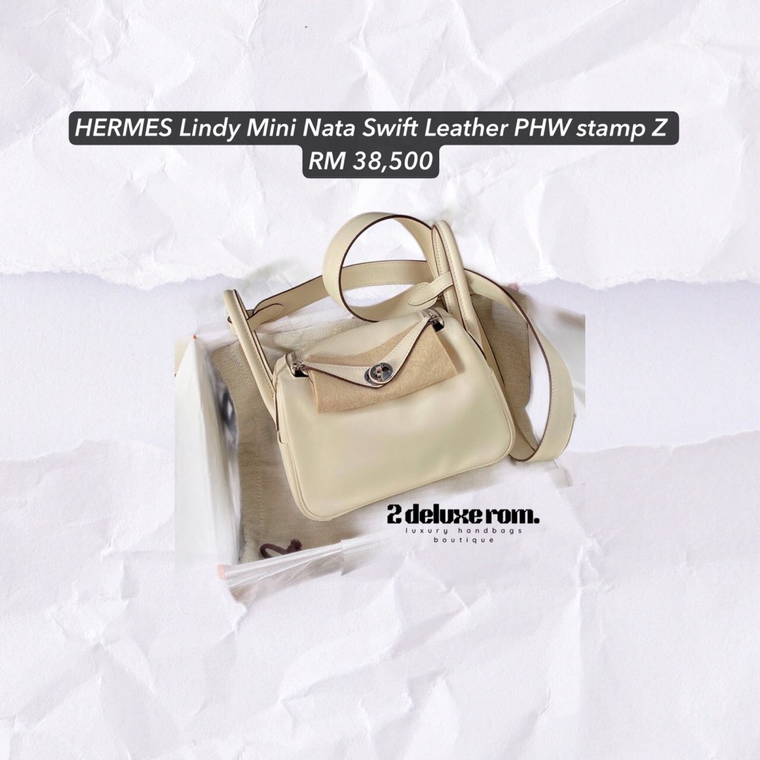 HERMES Lindy Mini Nata Swift Leather PHW stamp Z | FIXED PRICE, Luxury ...