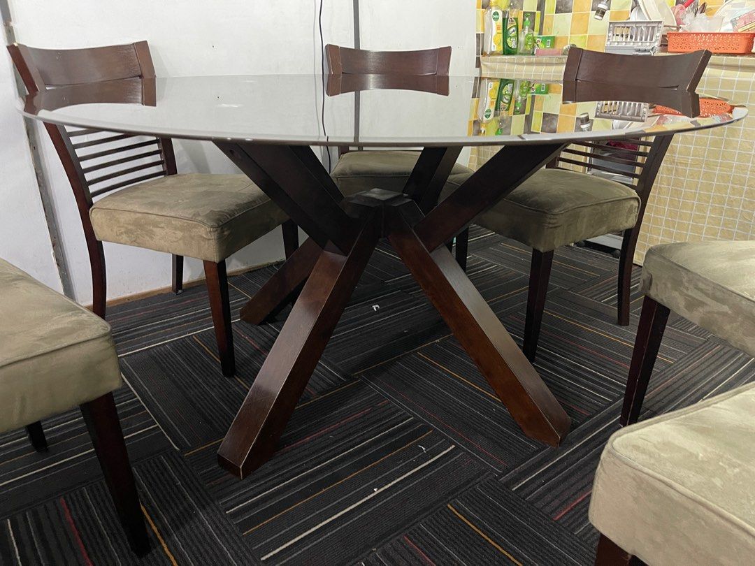 Meja Kaca Bulat, Furniture & Home Living, Furniture, Tables & Sets on ...