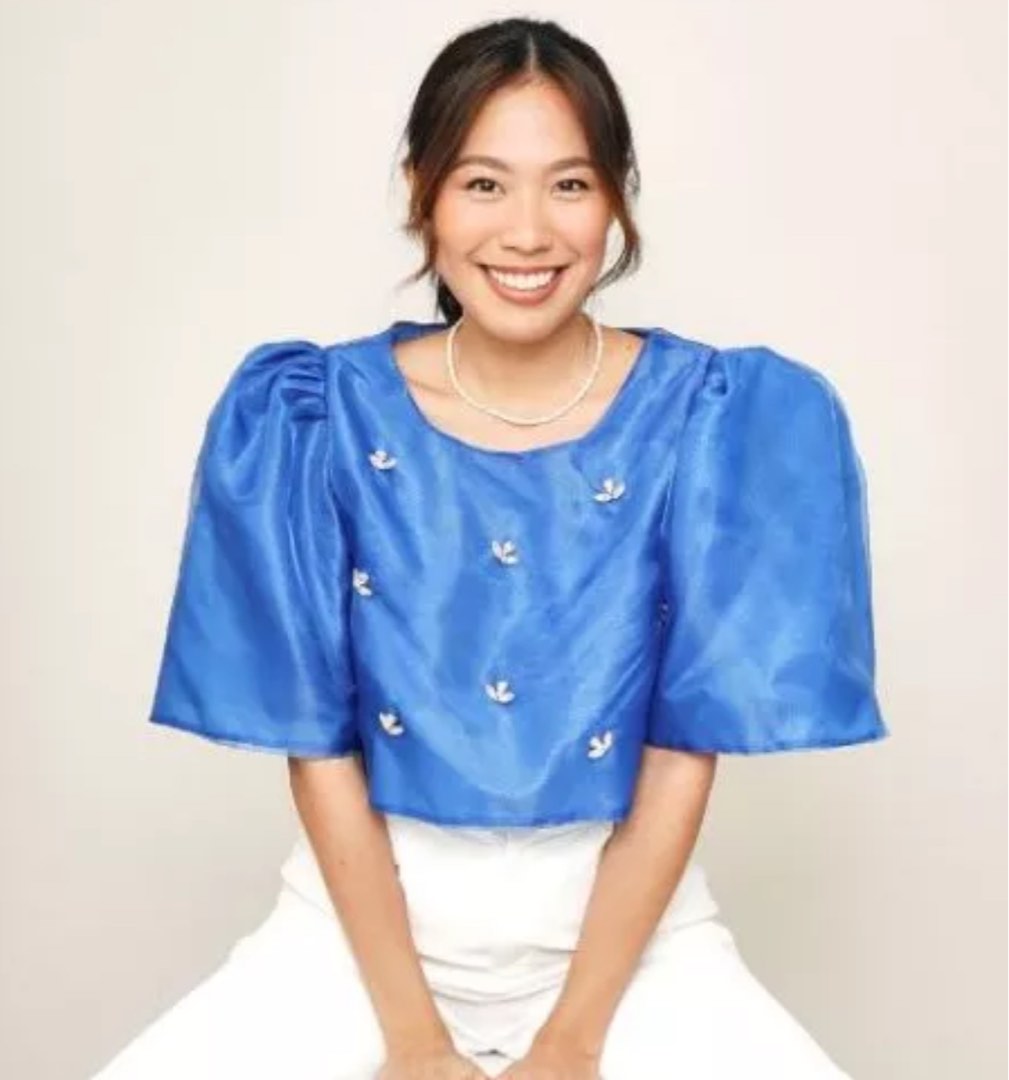 Modern Filipiniana Top with Rhinestone, Women's Fashion, Tops, Blouses ...