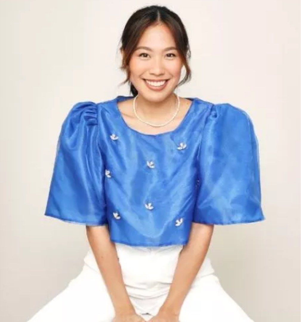 Modern Filipiniana Top with Rhinestone, Women's Fashion, Tops, Blouses ...