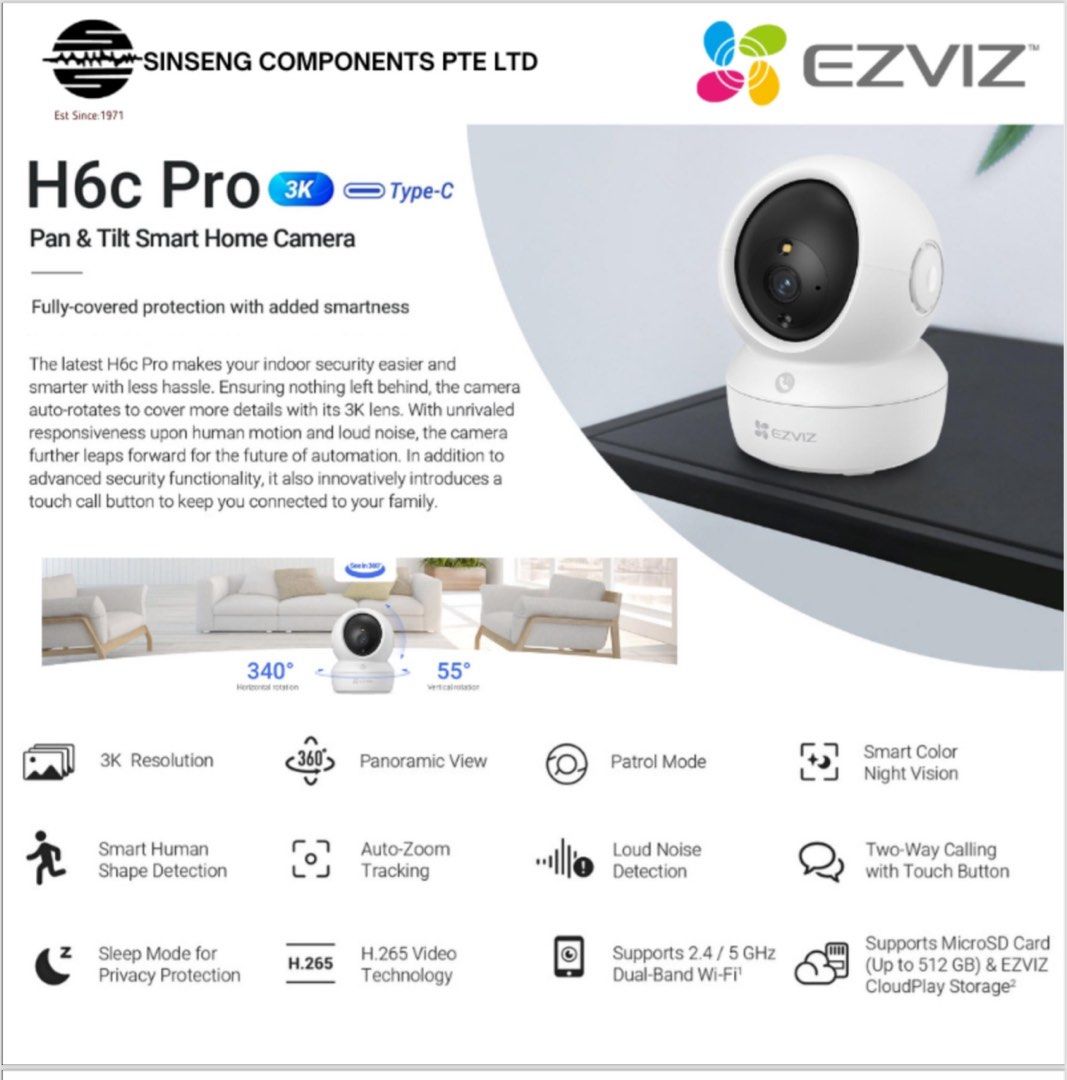 NEW 2025 EZVIZ 5MP 5G H6c Pro 3K Dual Band Wifi CCTV with Video Intercom Call Button Smart Pan ...