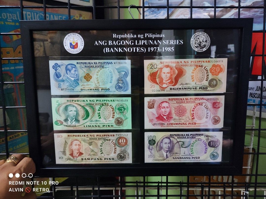 Philippine Peso old coin and bank notes on frame, Hobbies & Toys ...