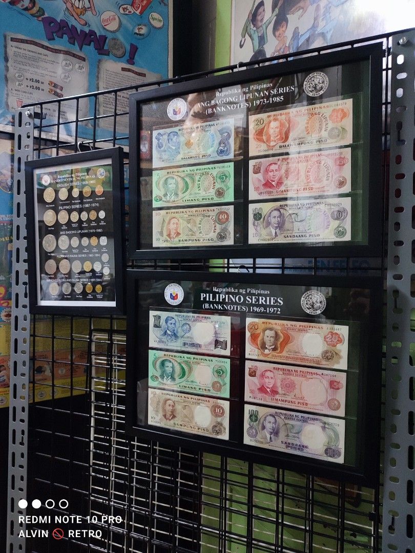 Philippine Peso old coin and bank notes on frame, Hobbies & Toys ...