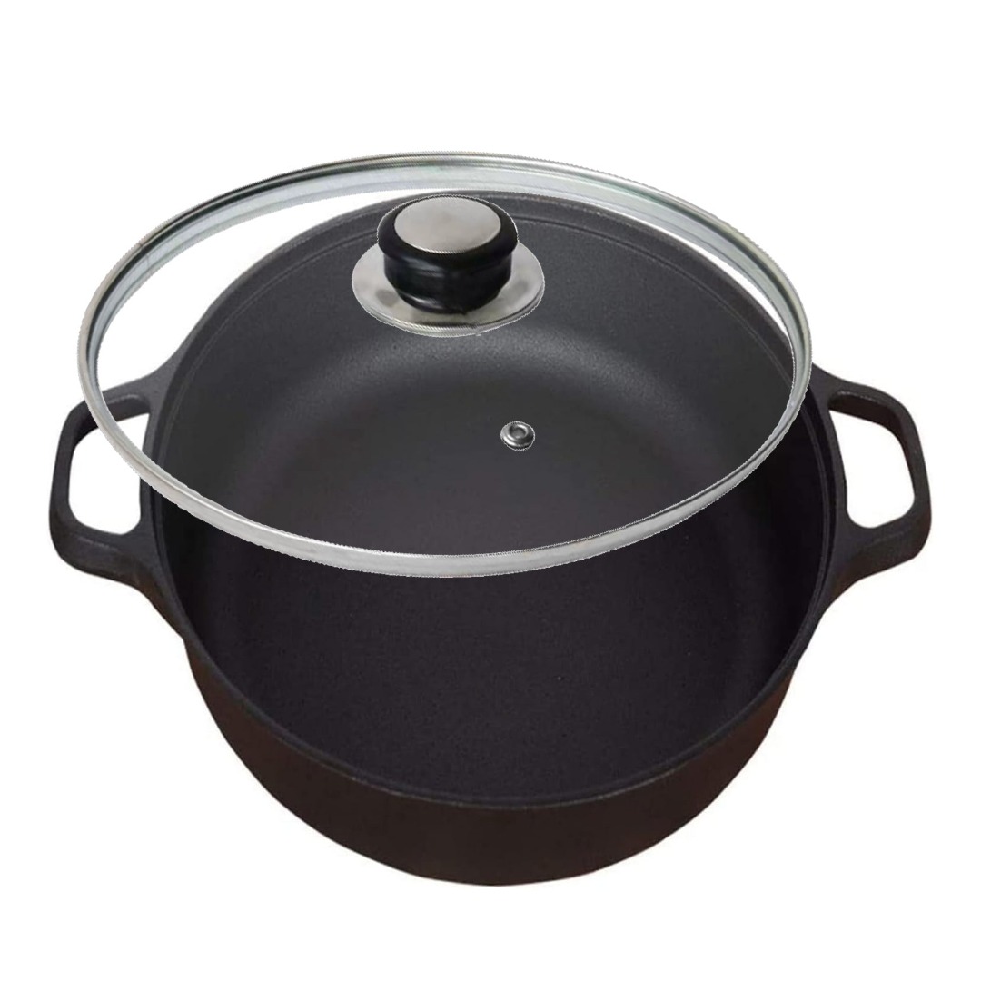Pre Seasoned CAST IRON COOKING PAN 33cm with glass lid, Furniture ...