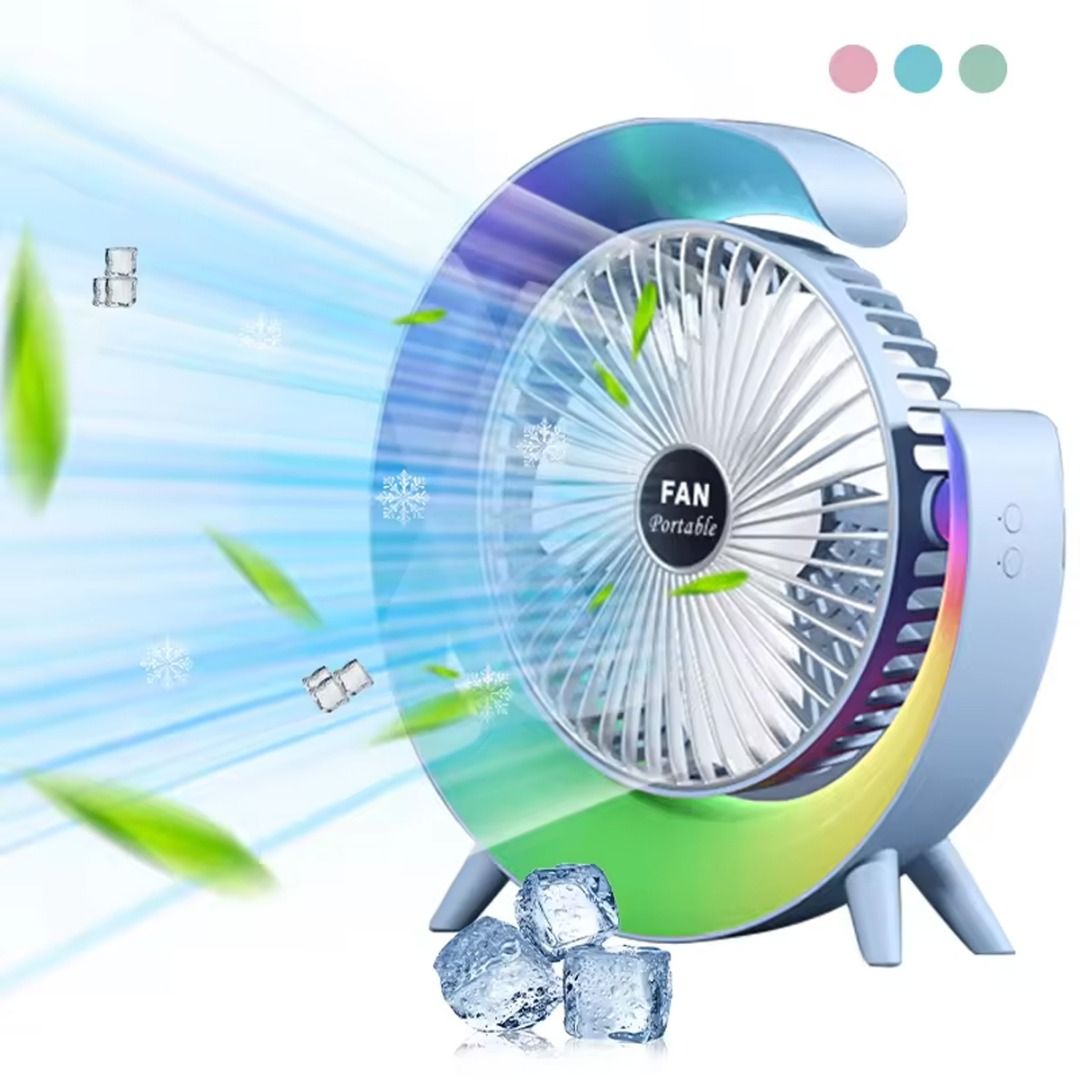 RGB Colorful Desktop Fan LED Cooling Fan USB Rechargeable 3-speed ...