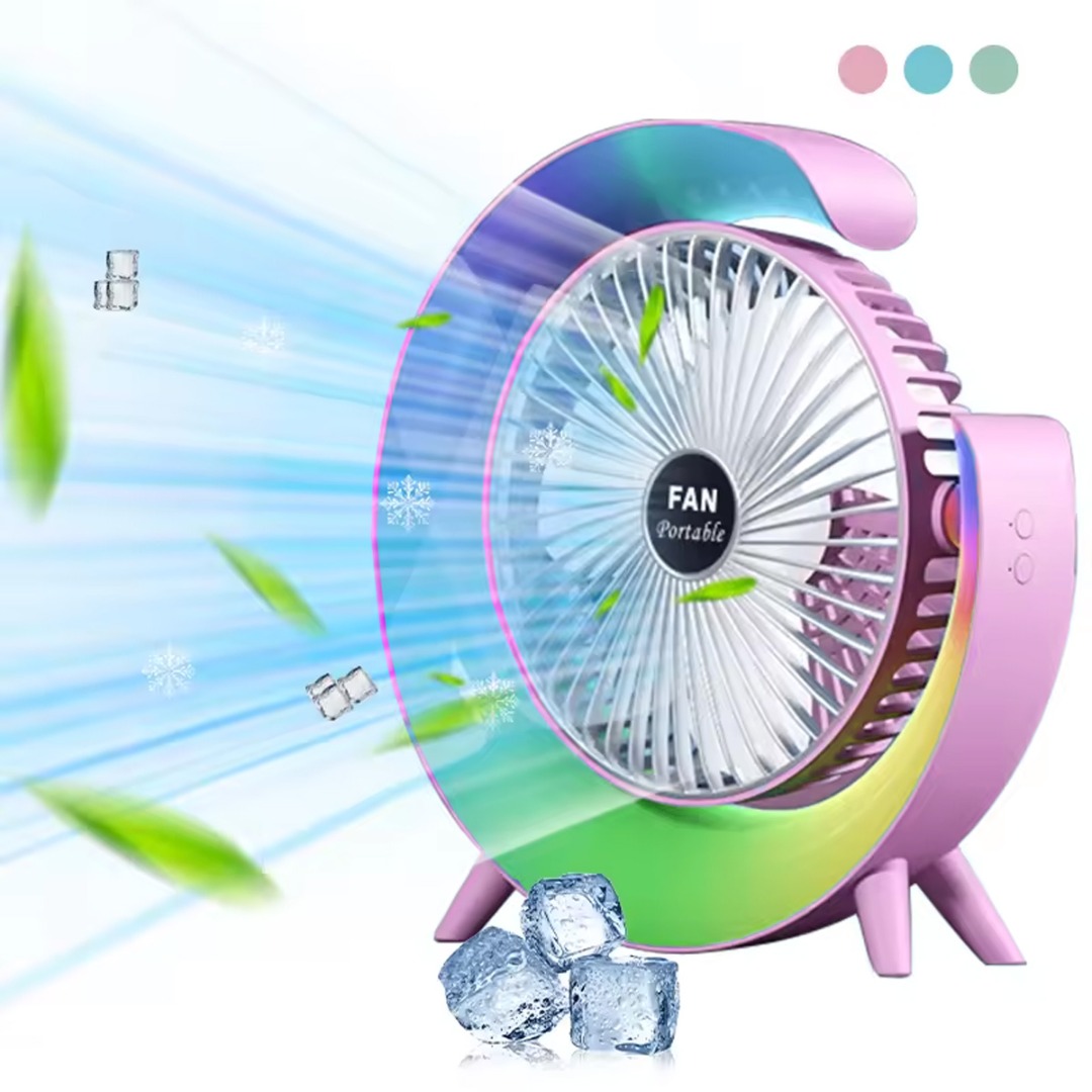 RGB Colorful Desktop Fan LED Cooling Fan USB Rechargeable 3-speed ...