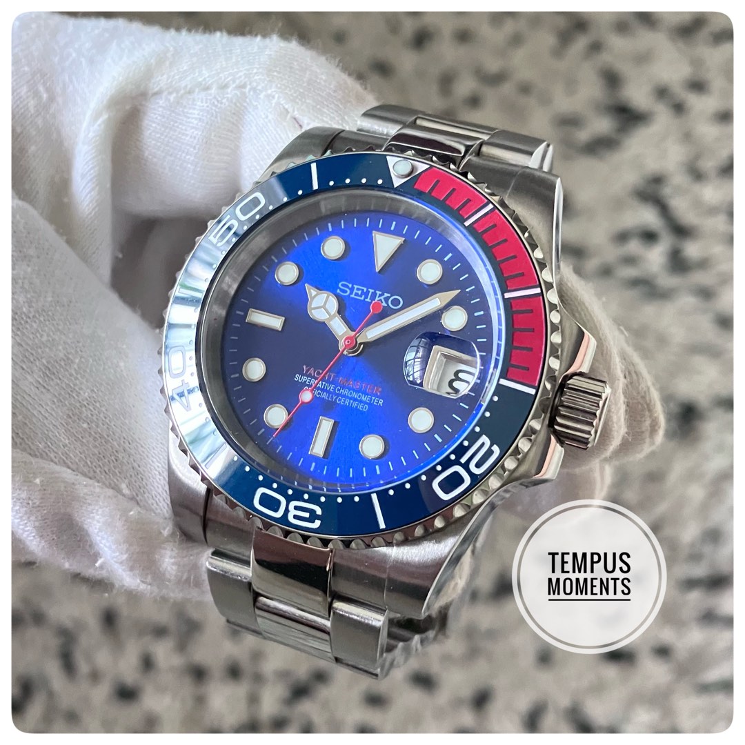 Seiko mod Blue Yachtmaster automatic watch, Men's Fashion, Watches ...