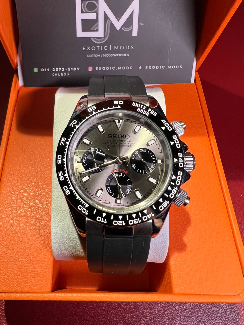 Seiko Mod Daytona “Ghost” 40mm / Rubber Strap, Luxury, Watches on Carousell