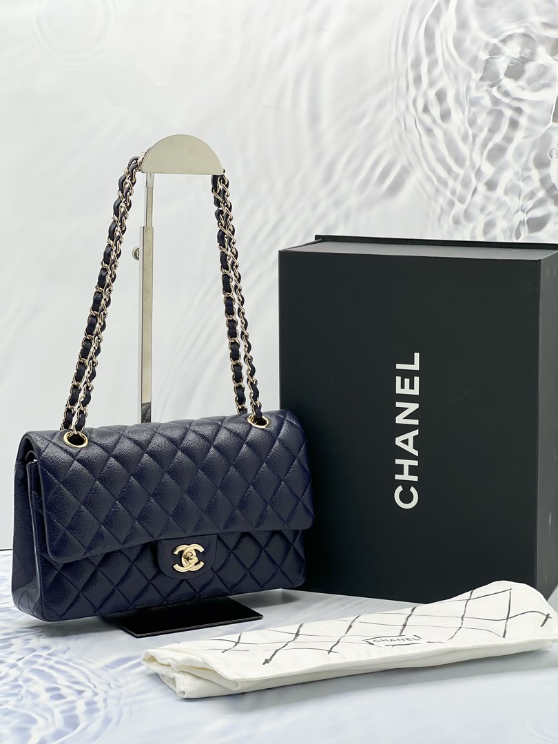 (UNUSED) 2022 MICROCHIP CHANEL CLASSIC DOUBLE FLAP BAG IN MIDNIGHT BLUE ...