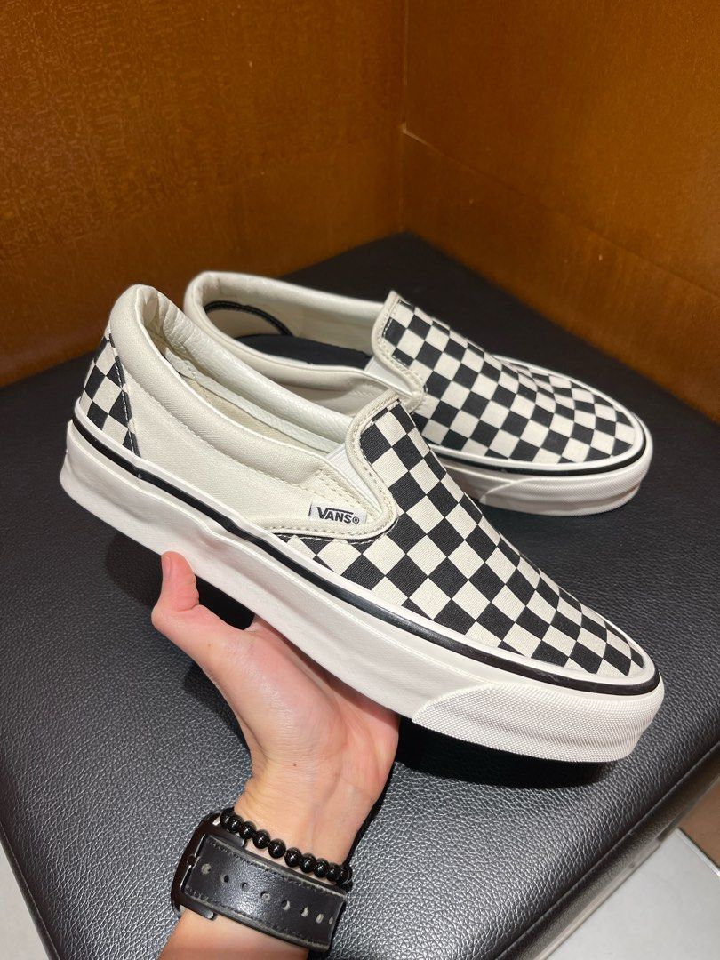VANS SLIP ON REISSUE 98 CHECKERBOARD BLACK WHITE, Women's Fashion ...