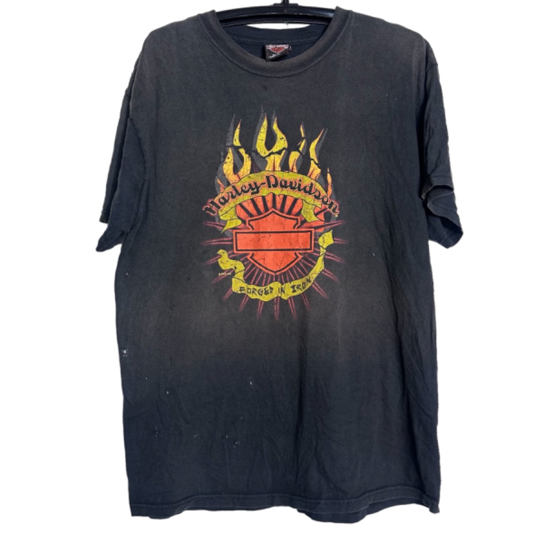 Vintage Harley Davidson Fired Logo T-shirt, Men's Fashion, Tops & Sets ...