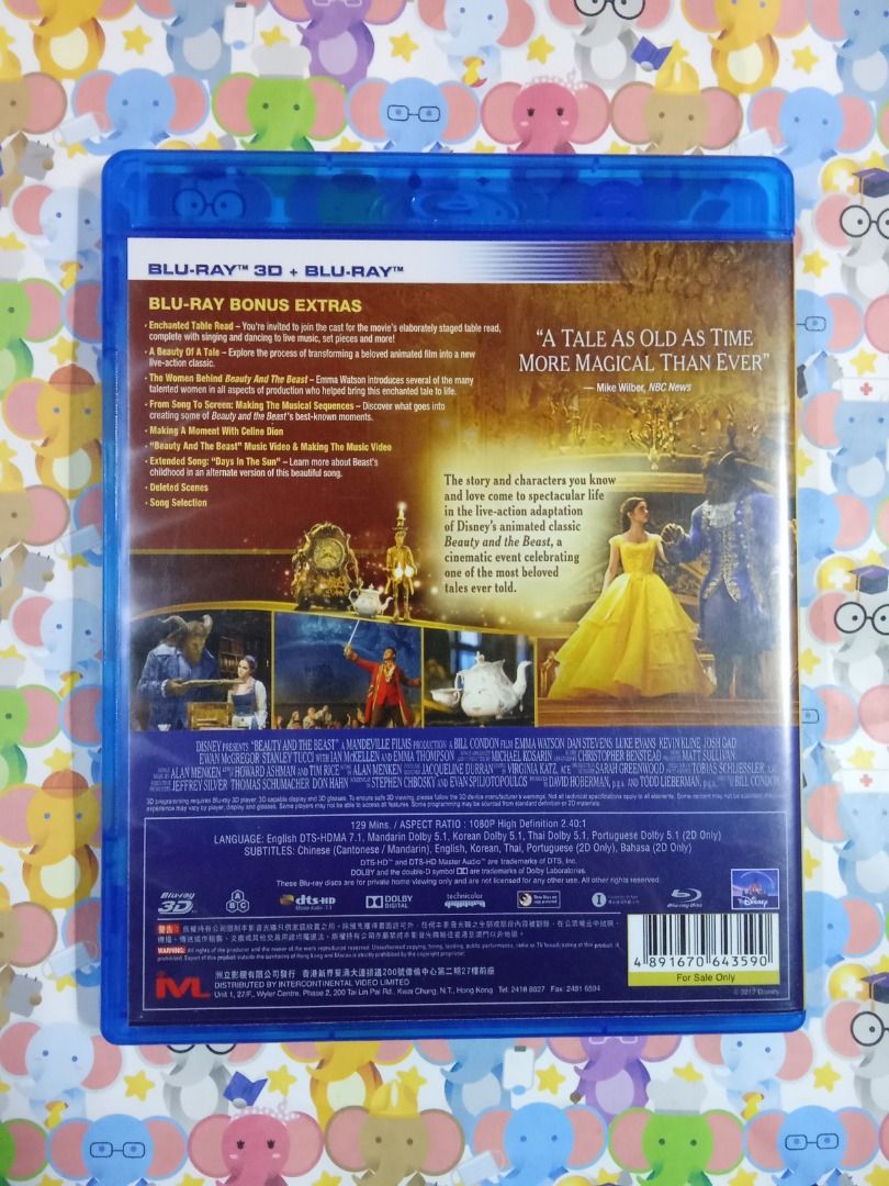 美女與野獸 Beauty and the Beast 香港版 二手 3D+2D 2碟裝 英語 中文字幕 藍光 blu-ray Thai-subtitle Thai-audio, 興趣及遊戲 ...