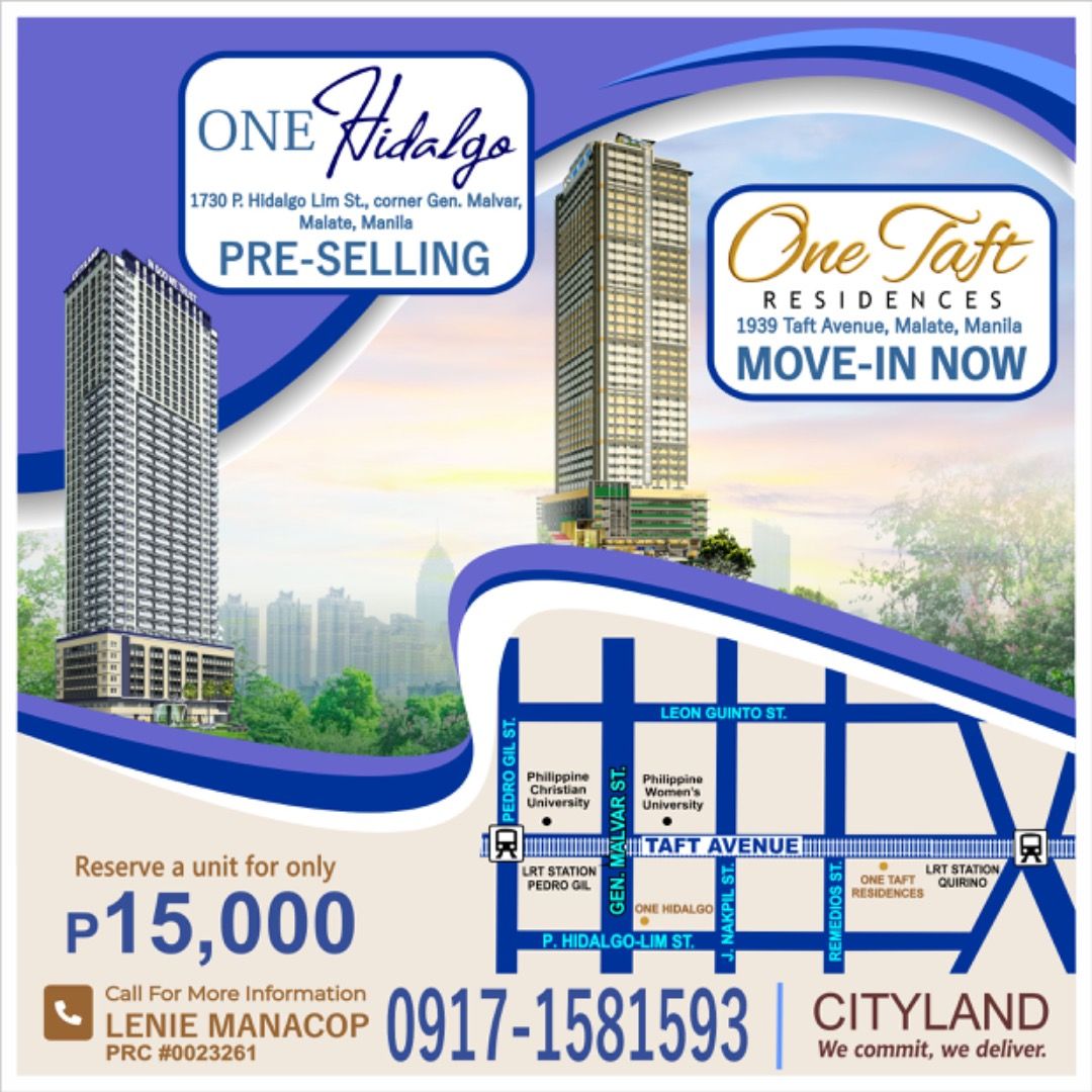 CITYLAND One Hidalgo Pre-Selling Studio Condo in Manila near PGH PWU ...