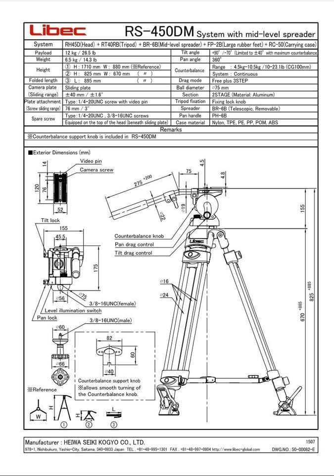 Libec RS-450DM Tripod System with Mid-level Spreader Payload 4.5-10.5KG (24 pounds), Photography ...