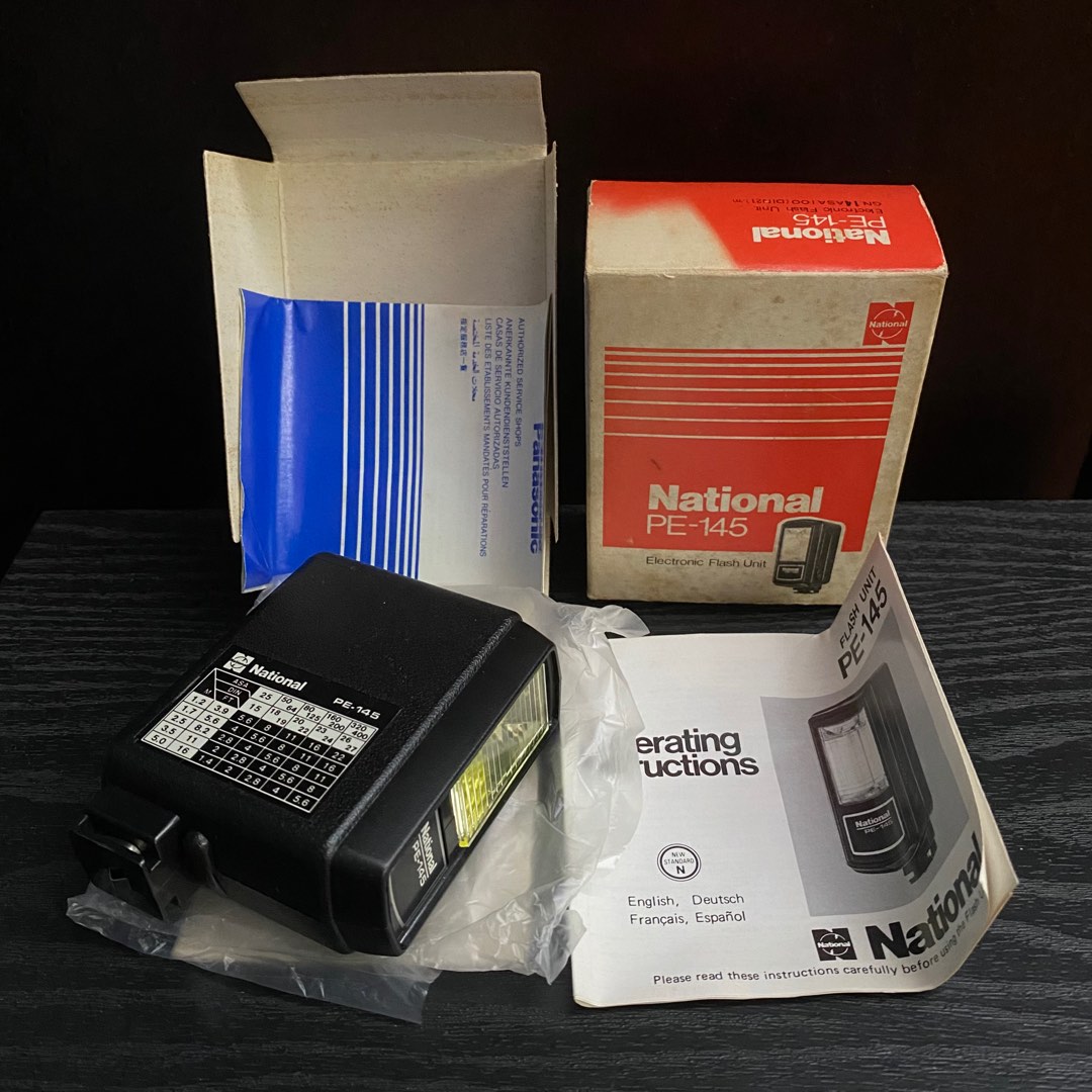 National PE-145 Electronic Flash Unit 懷舊古董攝影閃光燈有盒連說明書集體回憶, 攝影器材, 攝影配件 ...