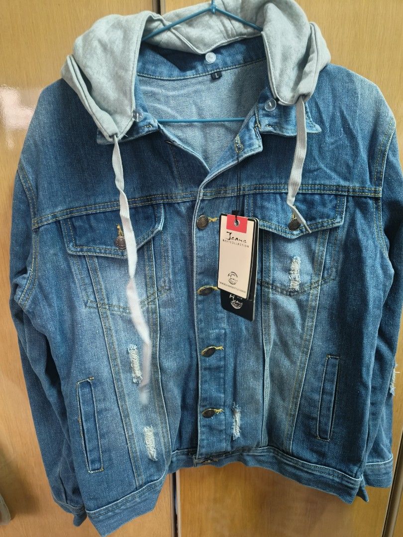 Nice Pop Jacket Jeans Unisex Ripped Holes Denim, Women's Fashion, Tops ...