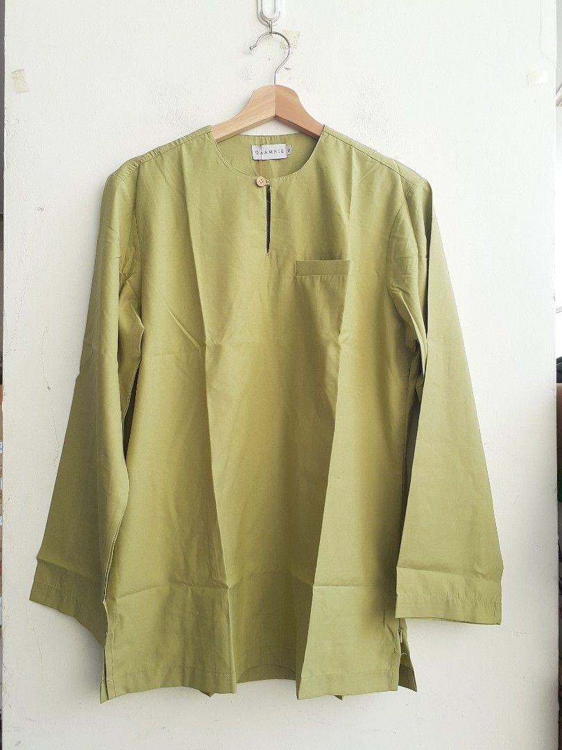 QAAMNIE Men Fashion Green Long Sleeve Malay Men Shirt, Men's Fashion ...
