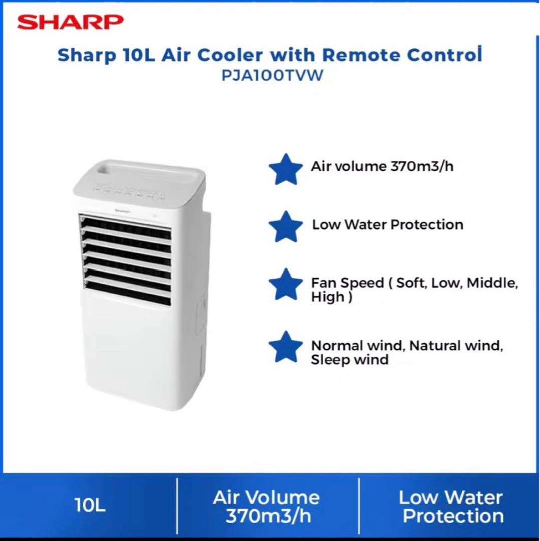 Sharp 10L Air Cooler with Remote Control PJA100TVW, TV & Home Appliances, Air Purifiers ...