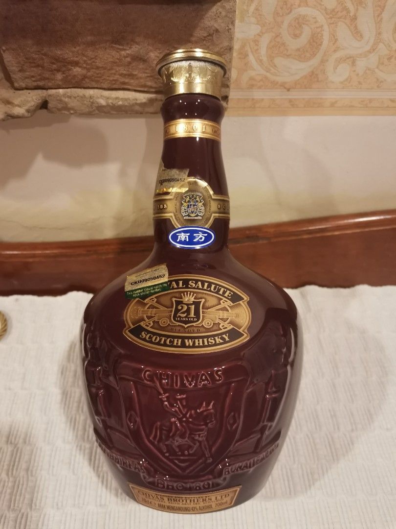 Vintage empty Chivas Brothers Royal Salute bottle with pouch, Hobbies ...