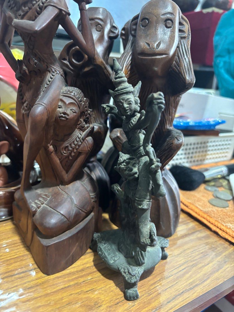 Vintage Ramayana Lor Boran 倒模 Statue, Rama & Hanuman, bow defect ...